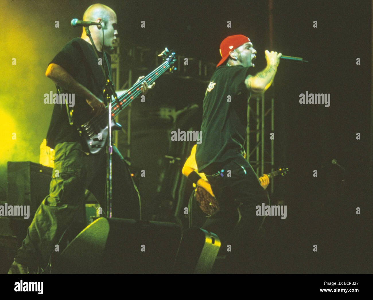 LIMP BIZKIT US rock group with Sam Rivers at left and Fred Durst in ...