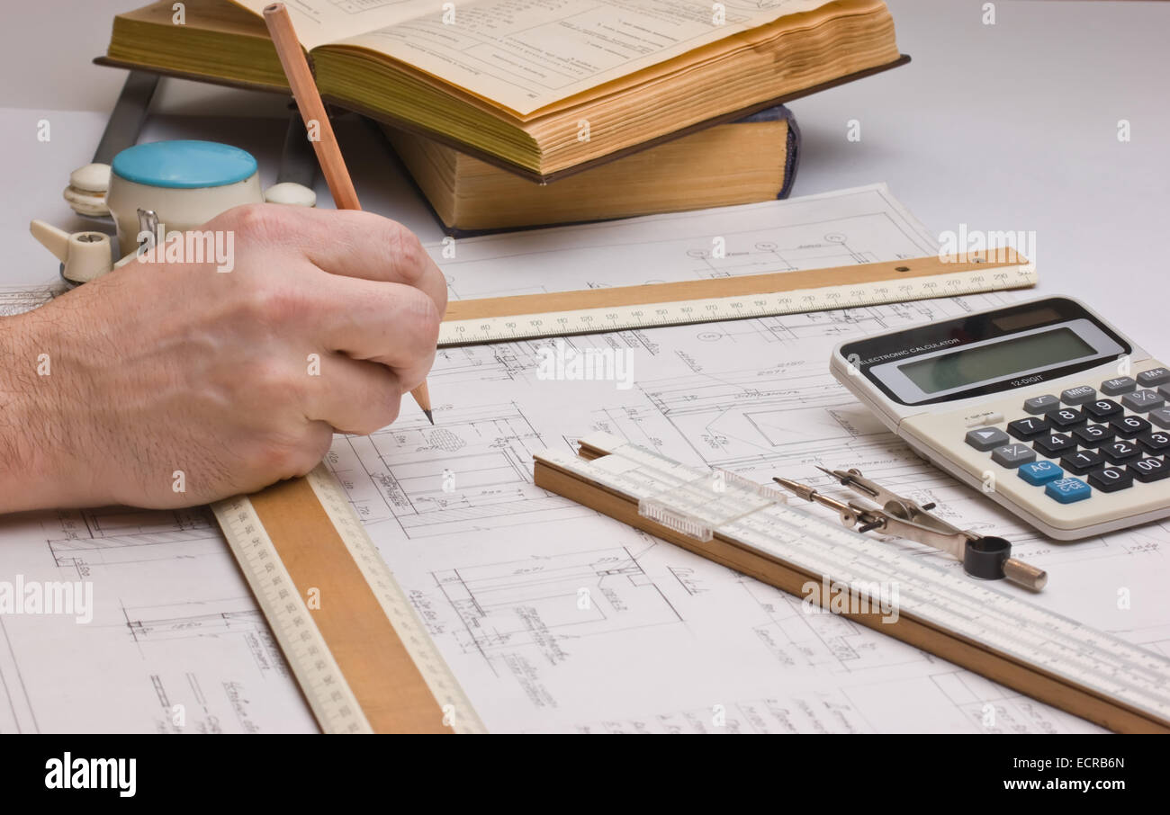 old drawing apparatus and instruments Stock Photo - Alamy