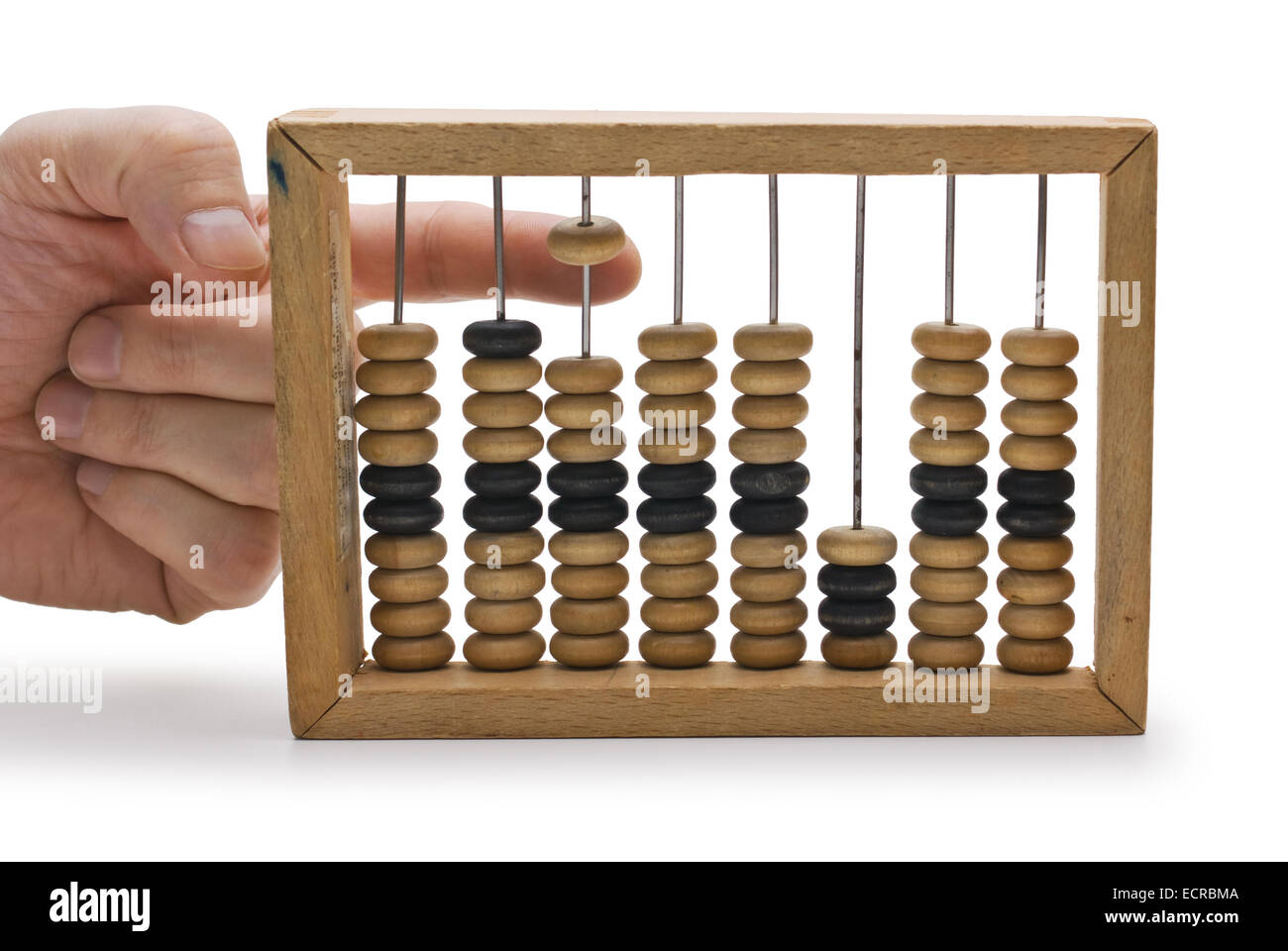 hand and a wooden Abacus isolated Stock Photo - Alamy