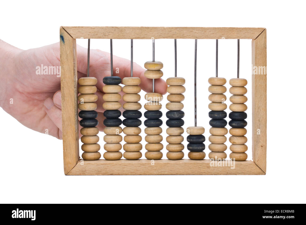 hand and a wooden Abacus isolated Stock Photo - Alamy