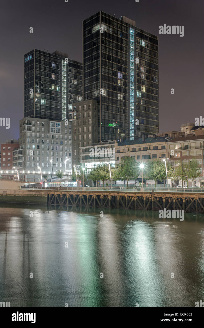 Isozaki towers by night, Bilbao, Basque Country, Spain Stock Photo - Alamy