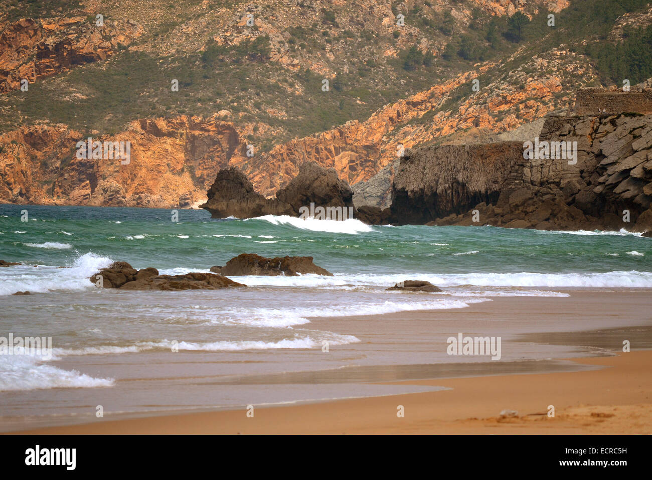 A beautiful colorful area of a closed beach near the ocean Stock Photo ...
