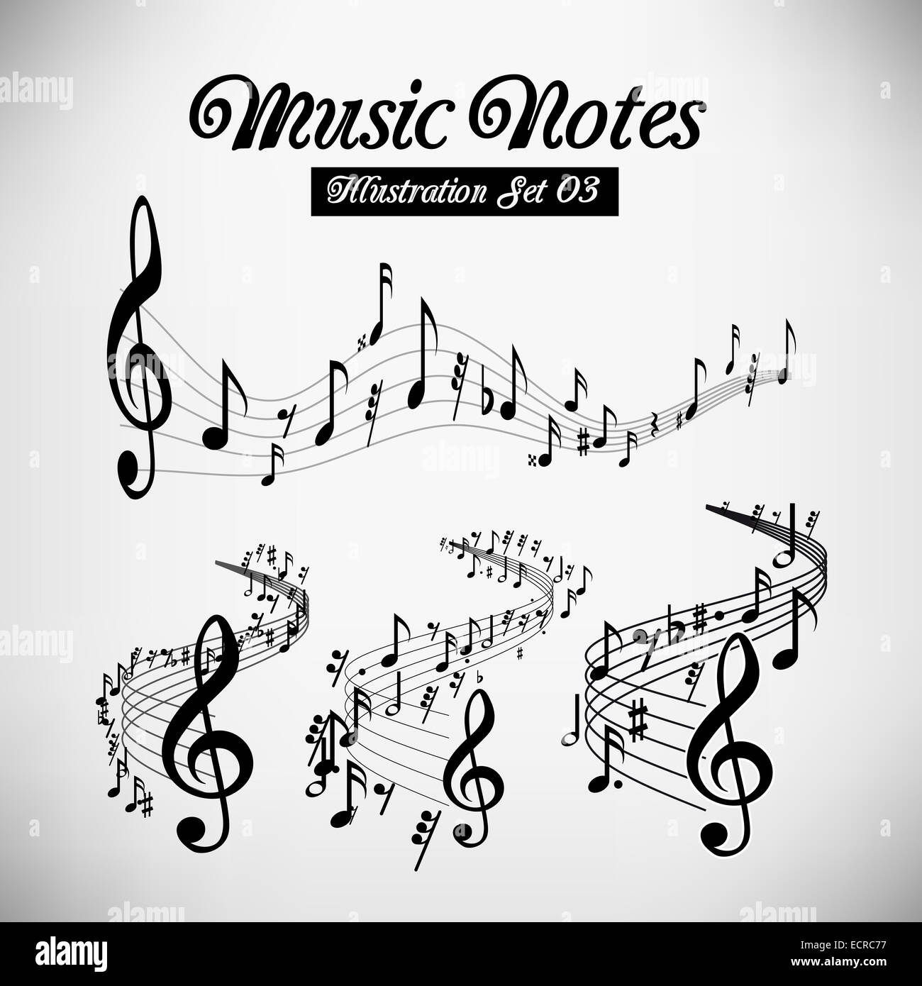 Wavy music staves. Vector set on light grey background Stock Photo - Alamy