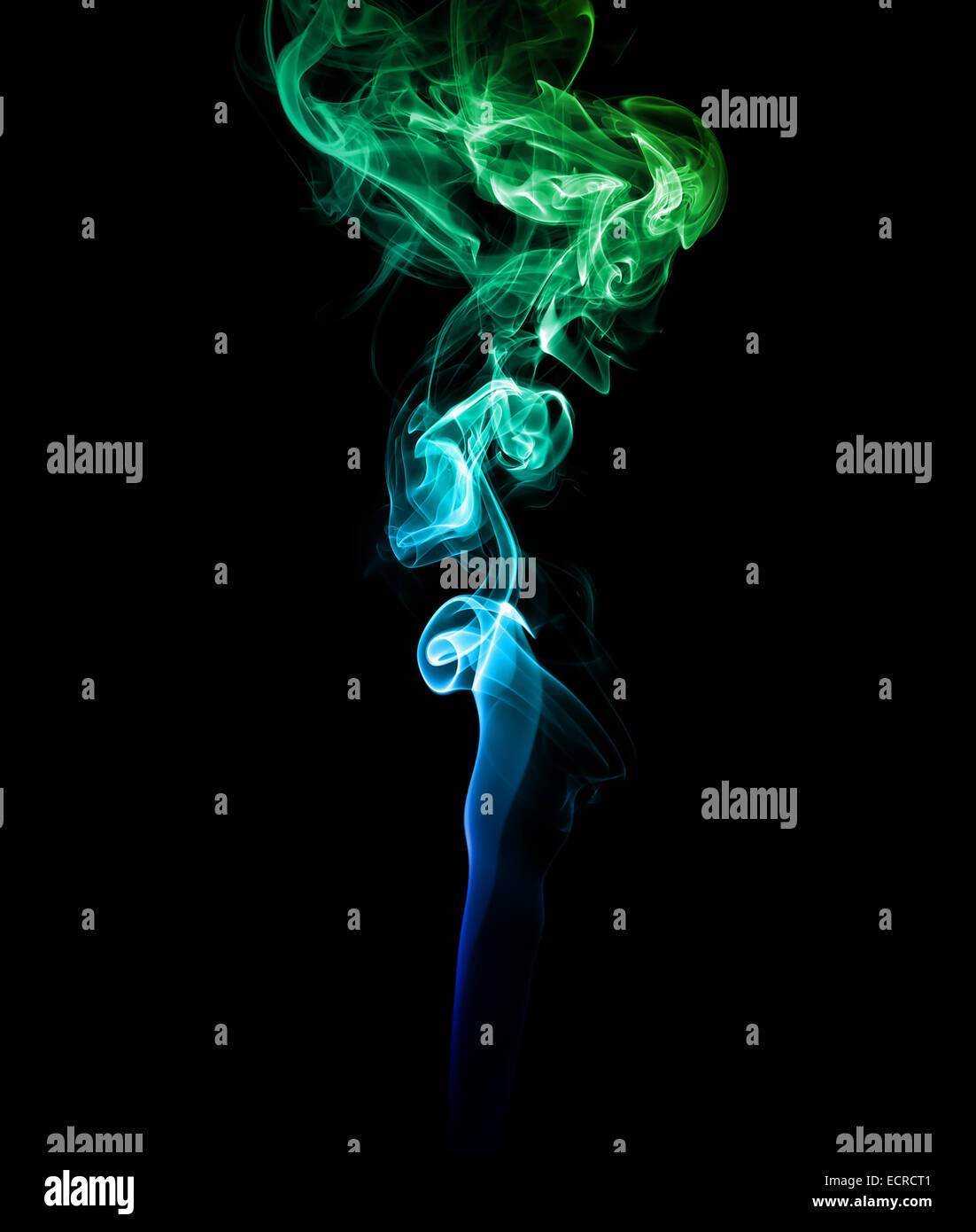 Abstract blue and green smoke on a dark background Stock Photo - Alamy