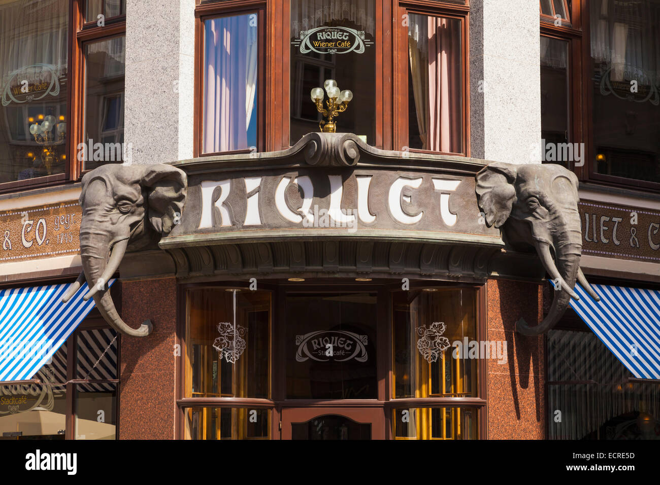 ENTRANCE OF THE RIQUETHAUS, RIQUET CAFE, COFFEE HOUSE, LEIPZIG, SAXONY ...