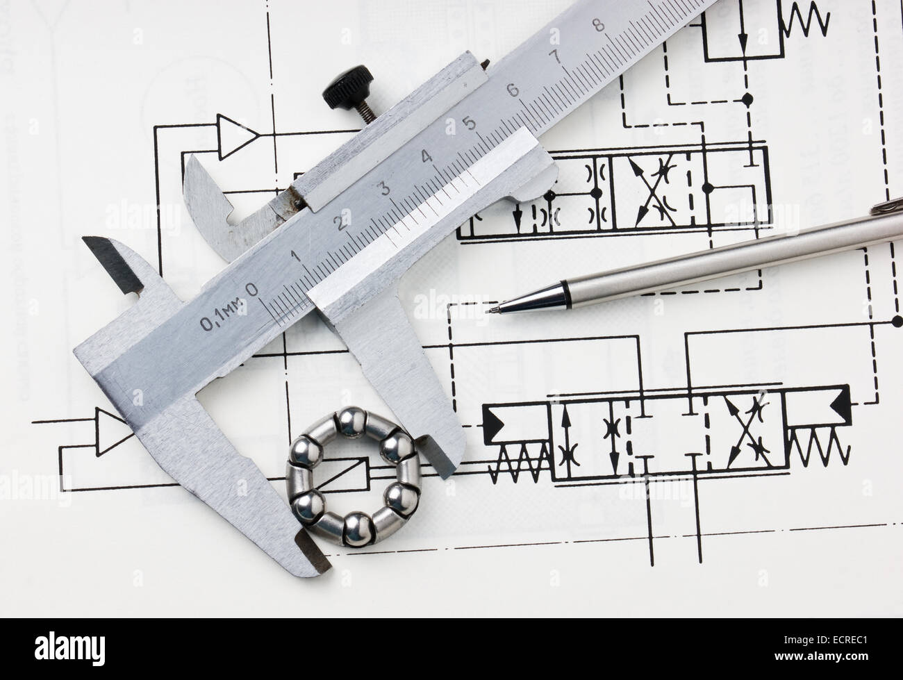 mechanical scheme and calipers with bearing Stock Photo - Alamy