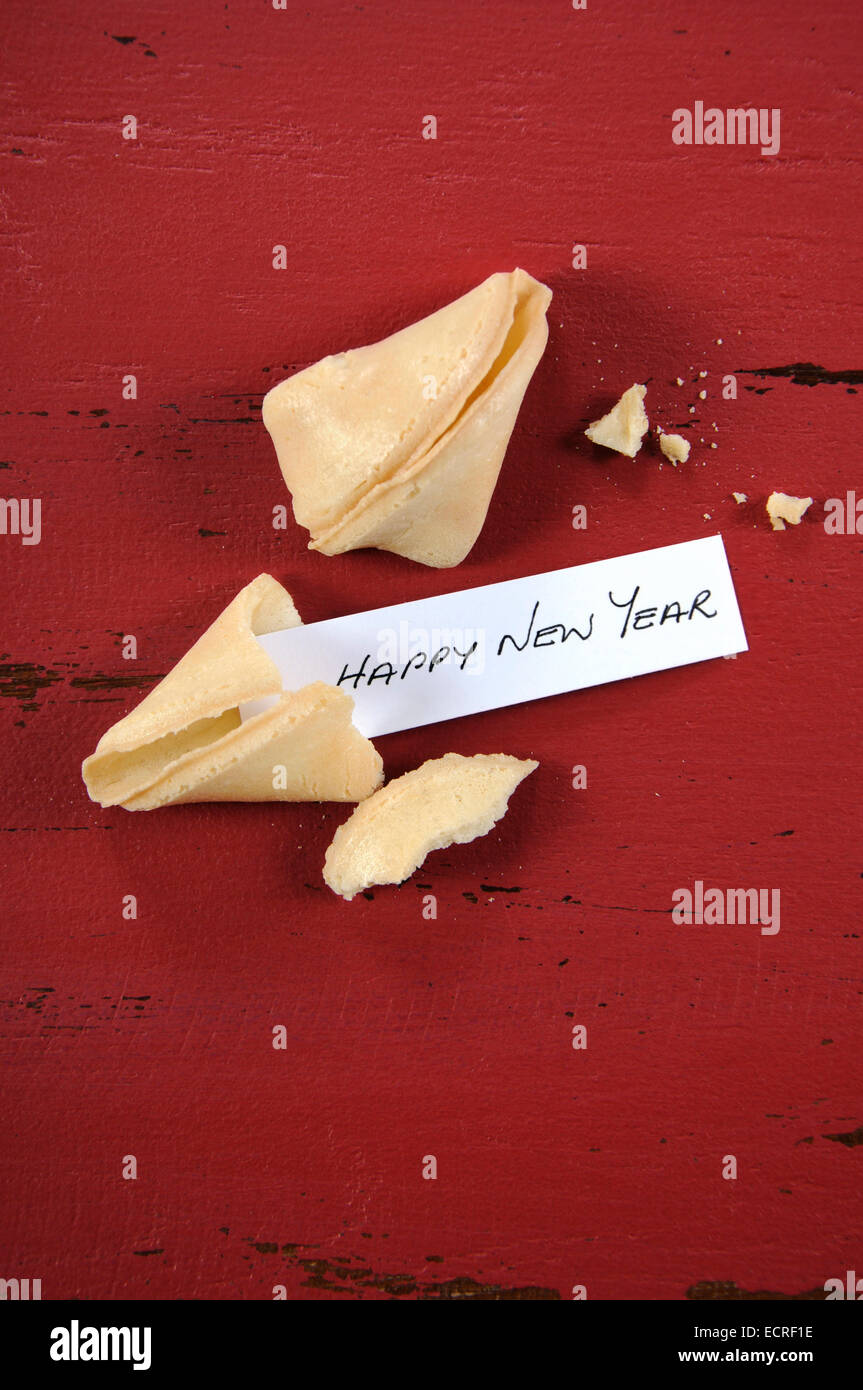 Happy New Year message greeting inside Chinese New Year fortune cookie ...