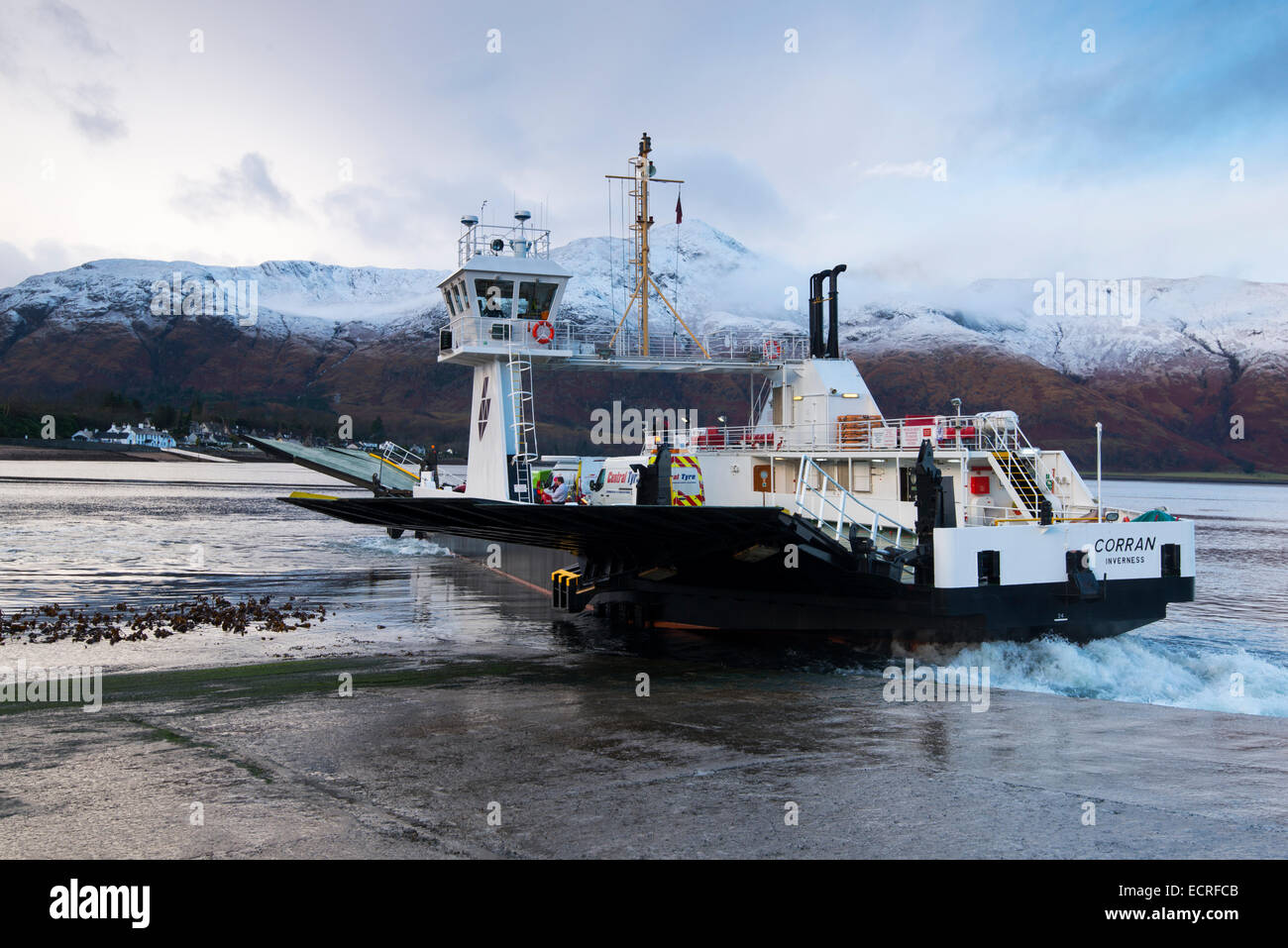The Corran Ferry crossing Loch Linnhe near Fort William in Scotland, UK ...