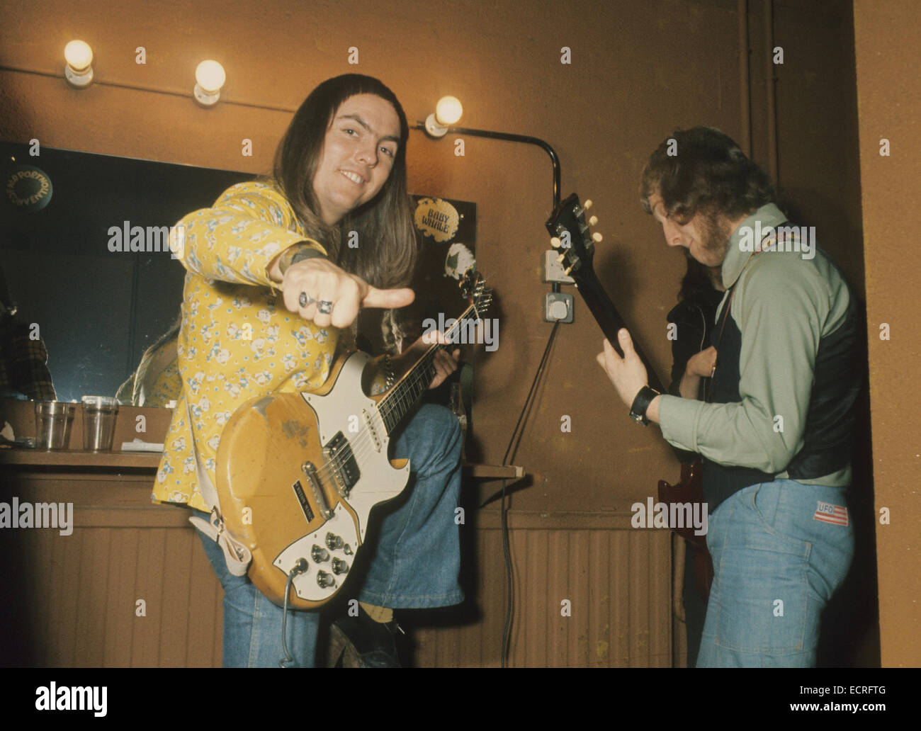 SLADE UK pop group about 1974 with Dave Hill at left and Noddy Holder ...