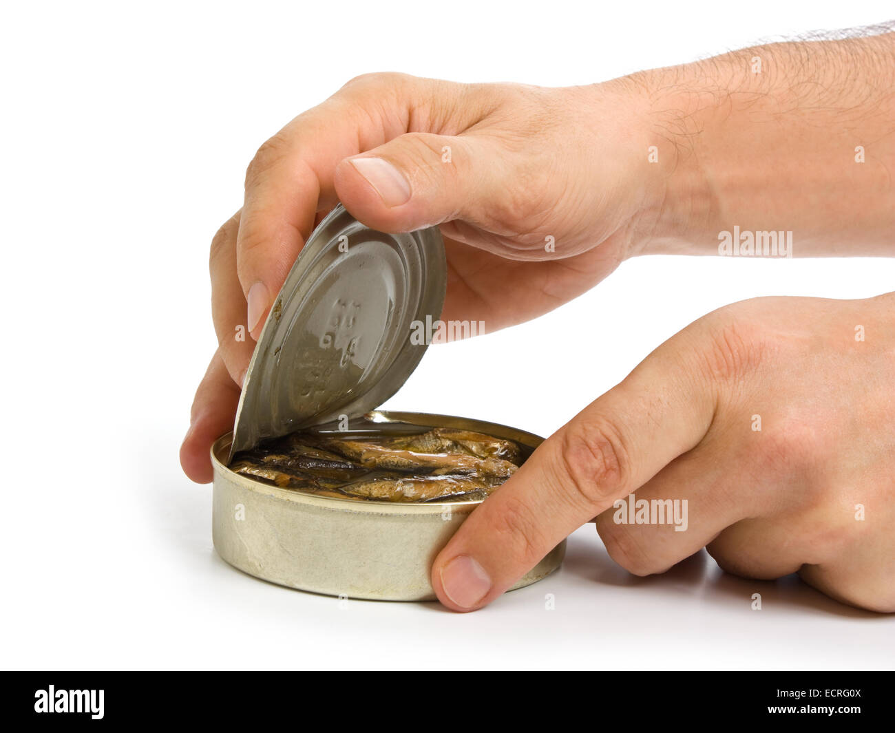 opening tin isolated on white background Stock Photo - Alamy