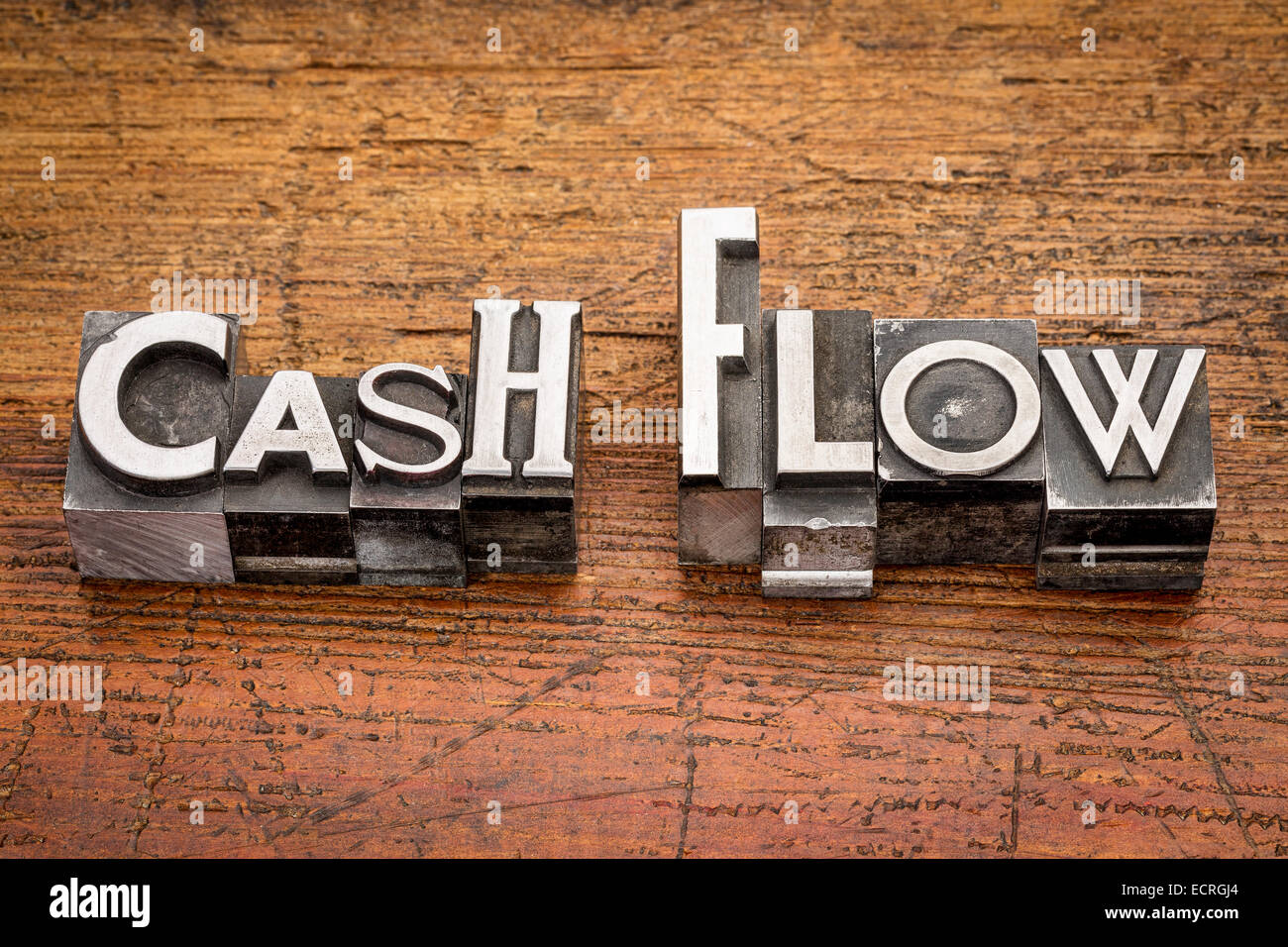 cash flow words in mixed vintage metal type printing blocks over grunge ...