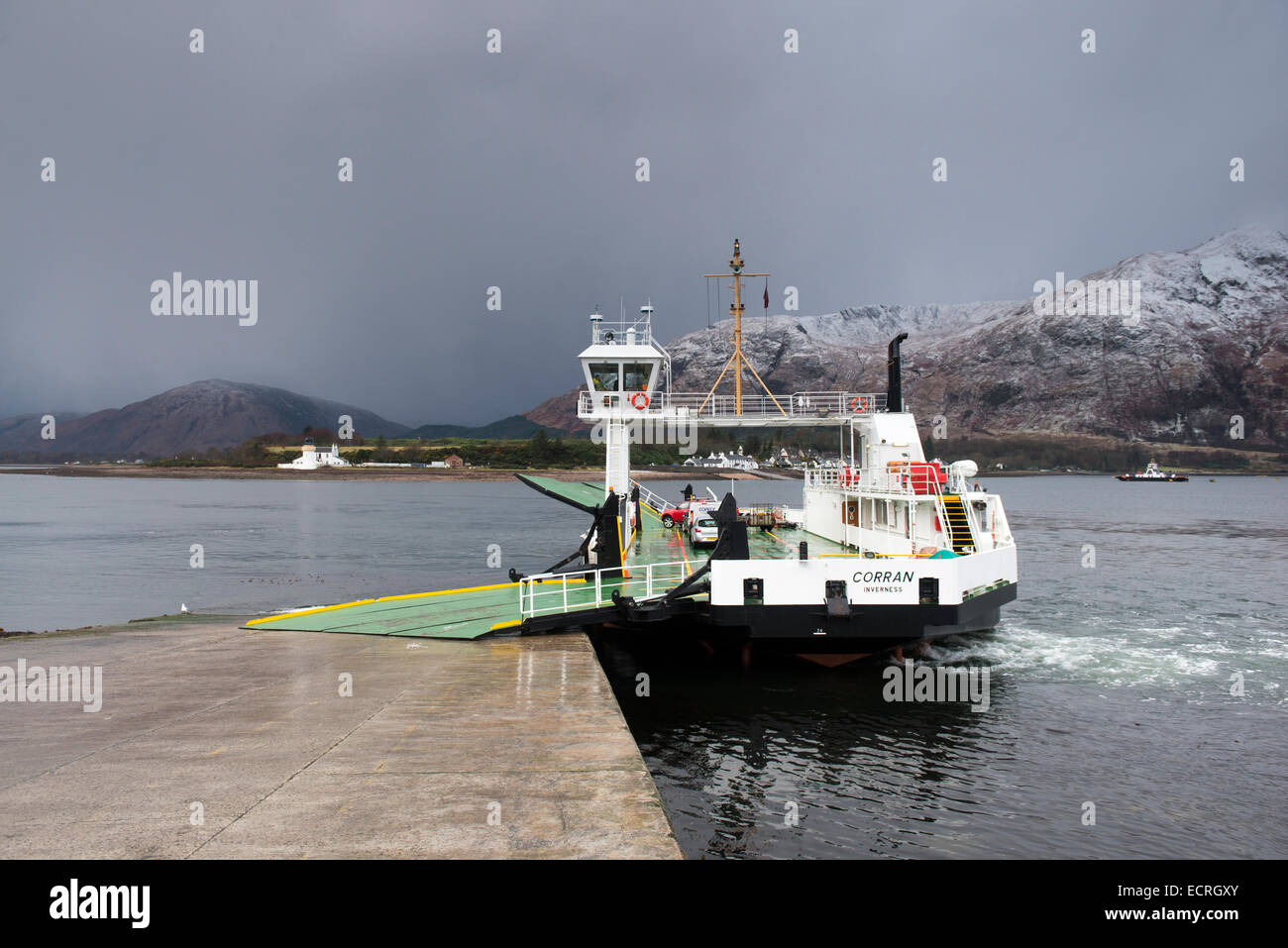 The Corran Ferry crossing Loch Linnhe near Fort William in Scotland, UK ...
