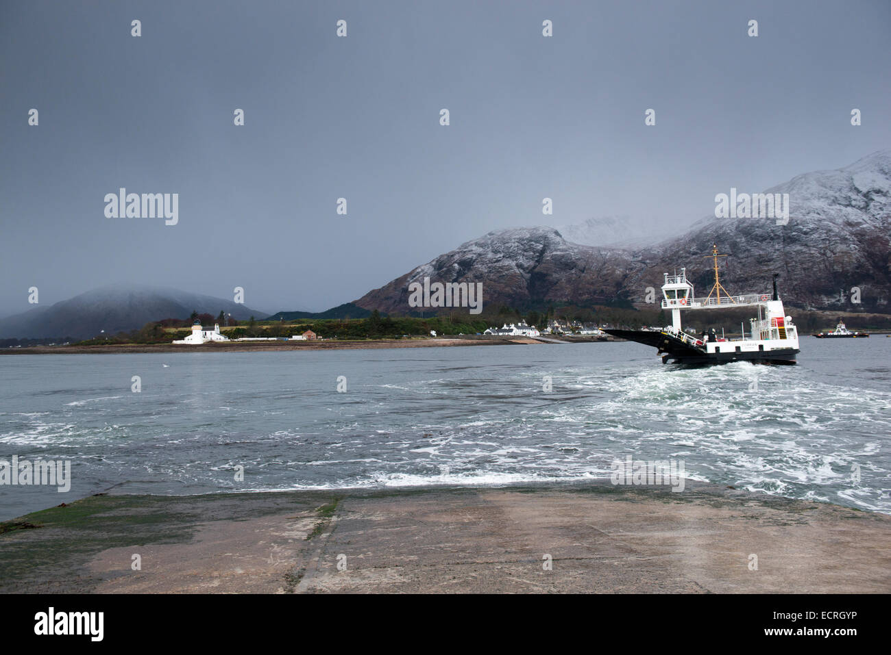 The Corran Ferry crossing Loch Linnhe near Fort William in Scotland, UK ...
