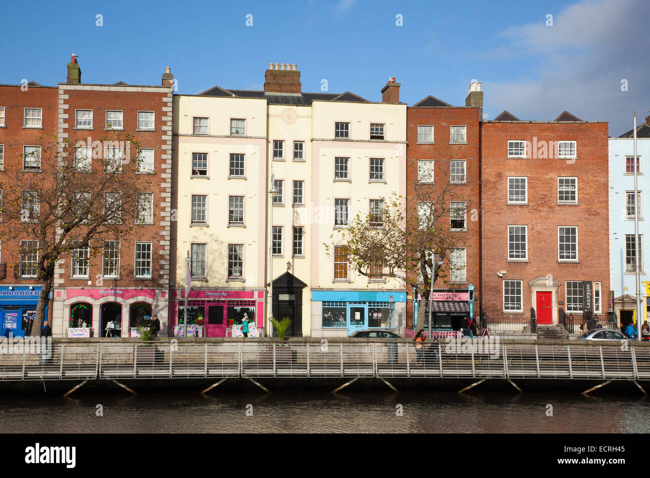Ireland, Dublin, North side of River Liffey viewed from the Temple Bar ...
