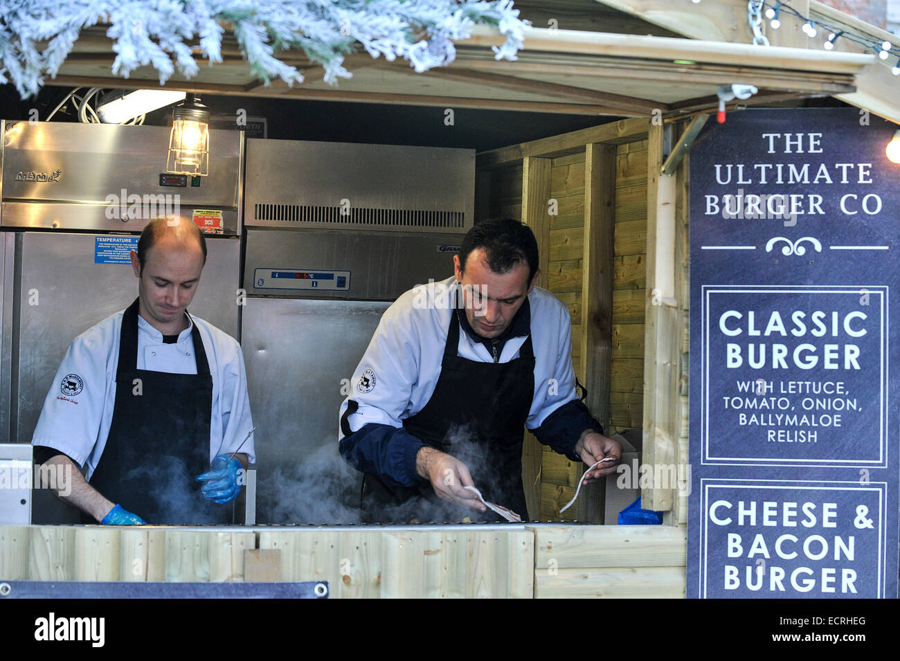 Burger stall at Christmas market, Londonderry, Northern Ireland. Photo ...