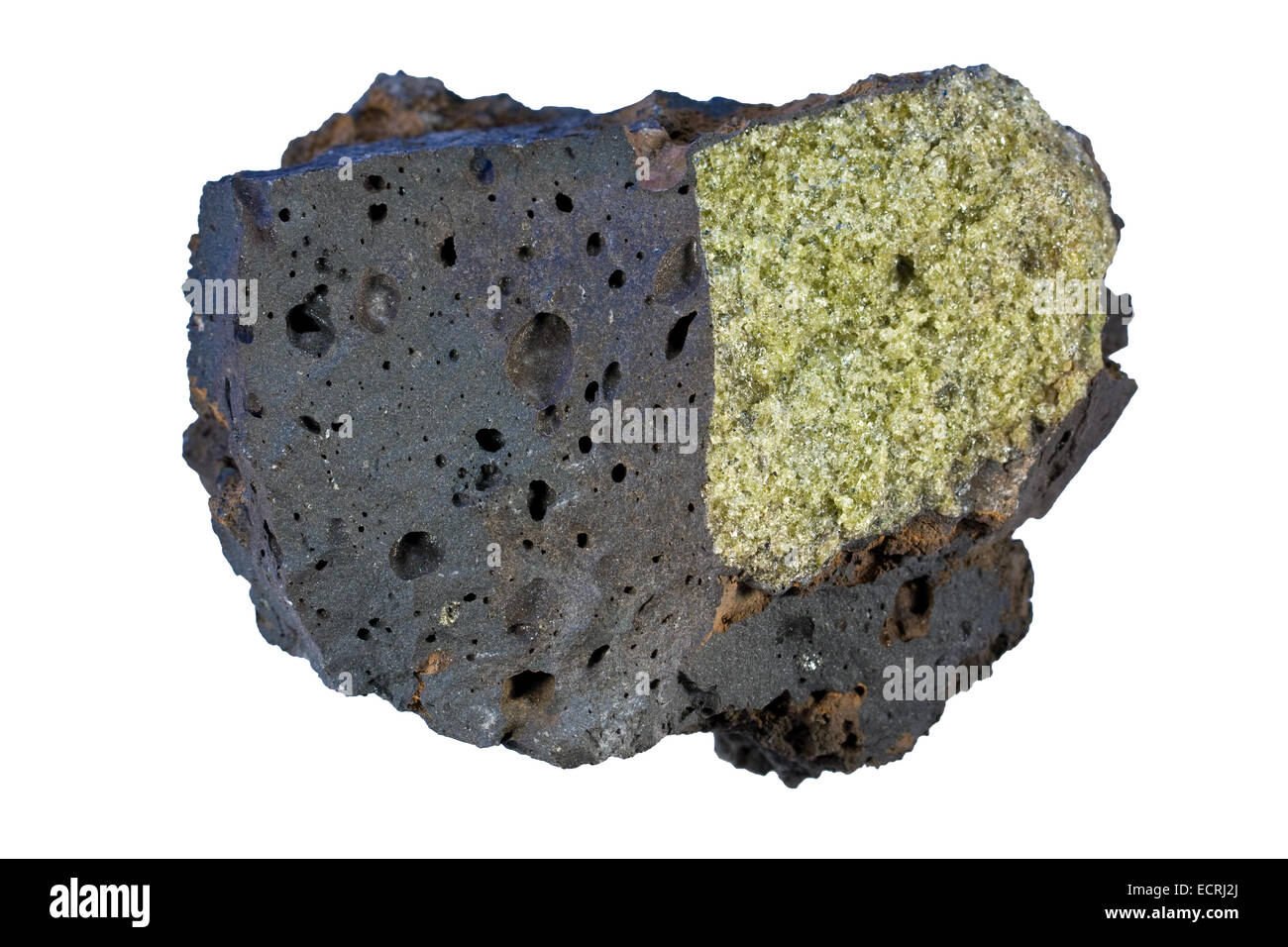 Dunite (peridotite) xenolith inside basaltic lava Stock Photo - Alamy