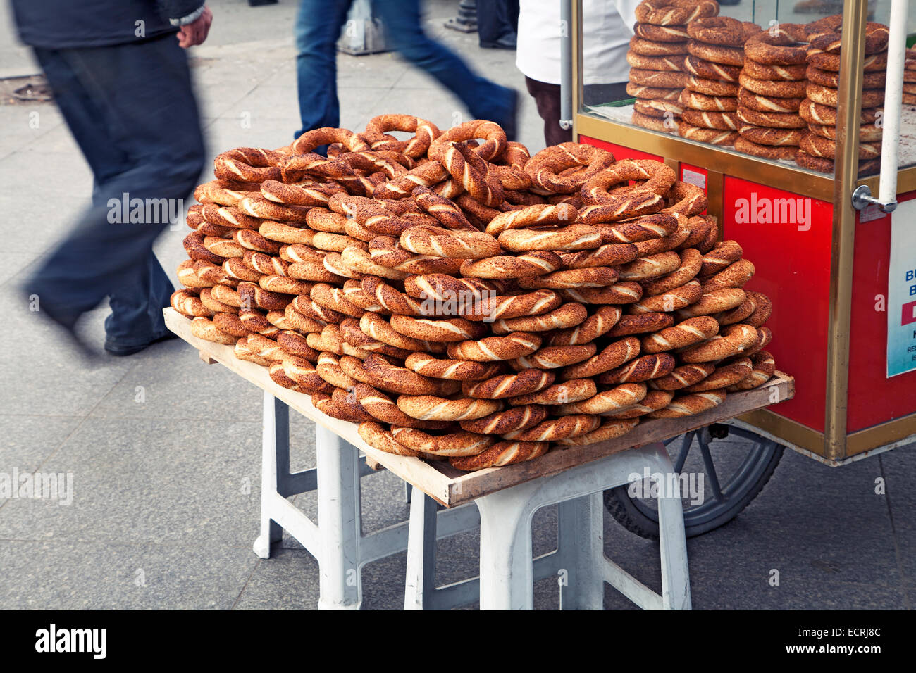 Traditional turkish street food, pretzels with sesame Stock Photo - Alamy