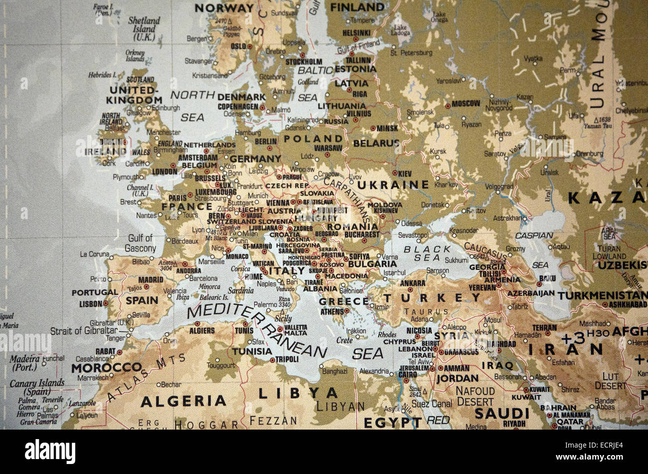 World Map Segment Printed on Canvas in Room Stock Photo - Alamy