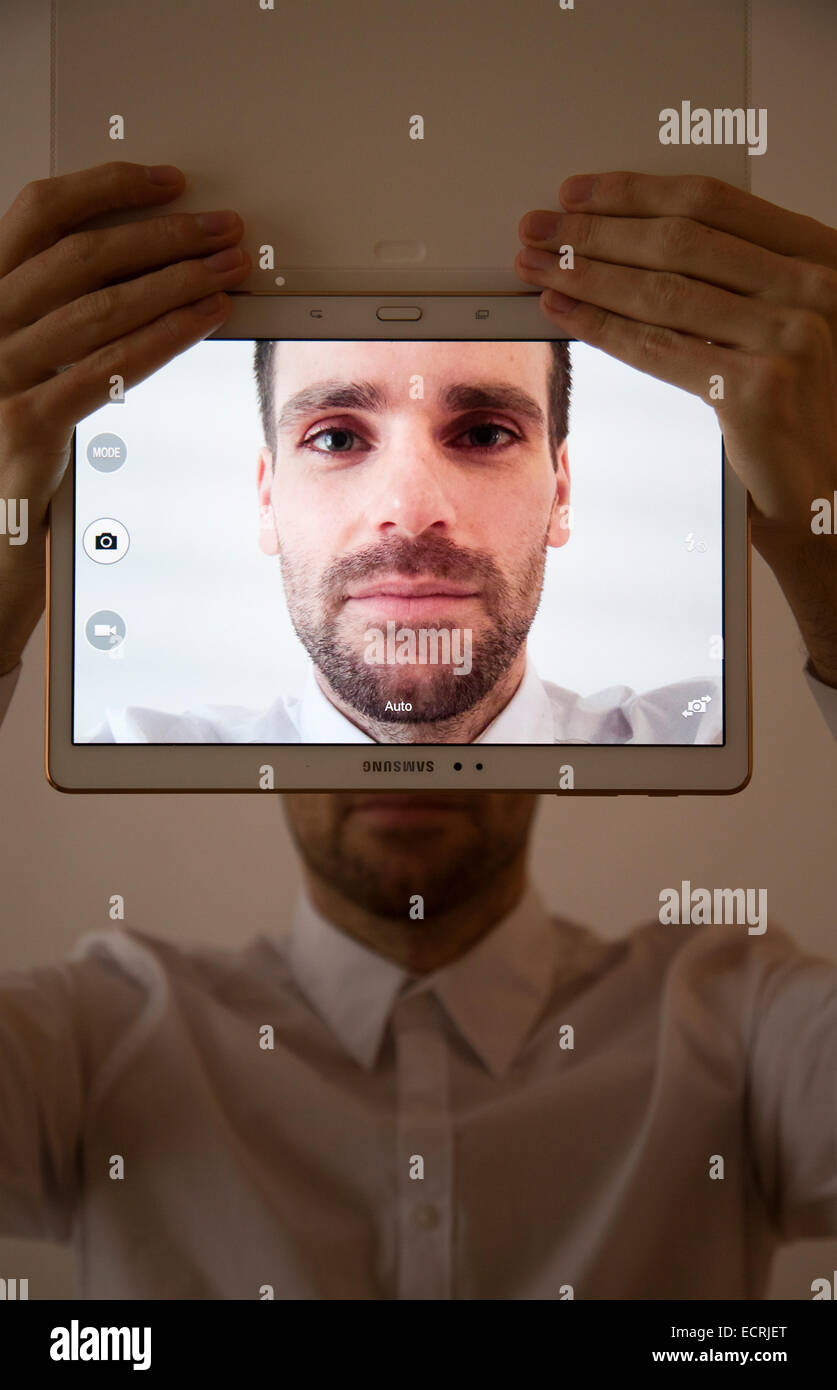 Self portrait with white collar hi-res stock photography and images - Alamy