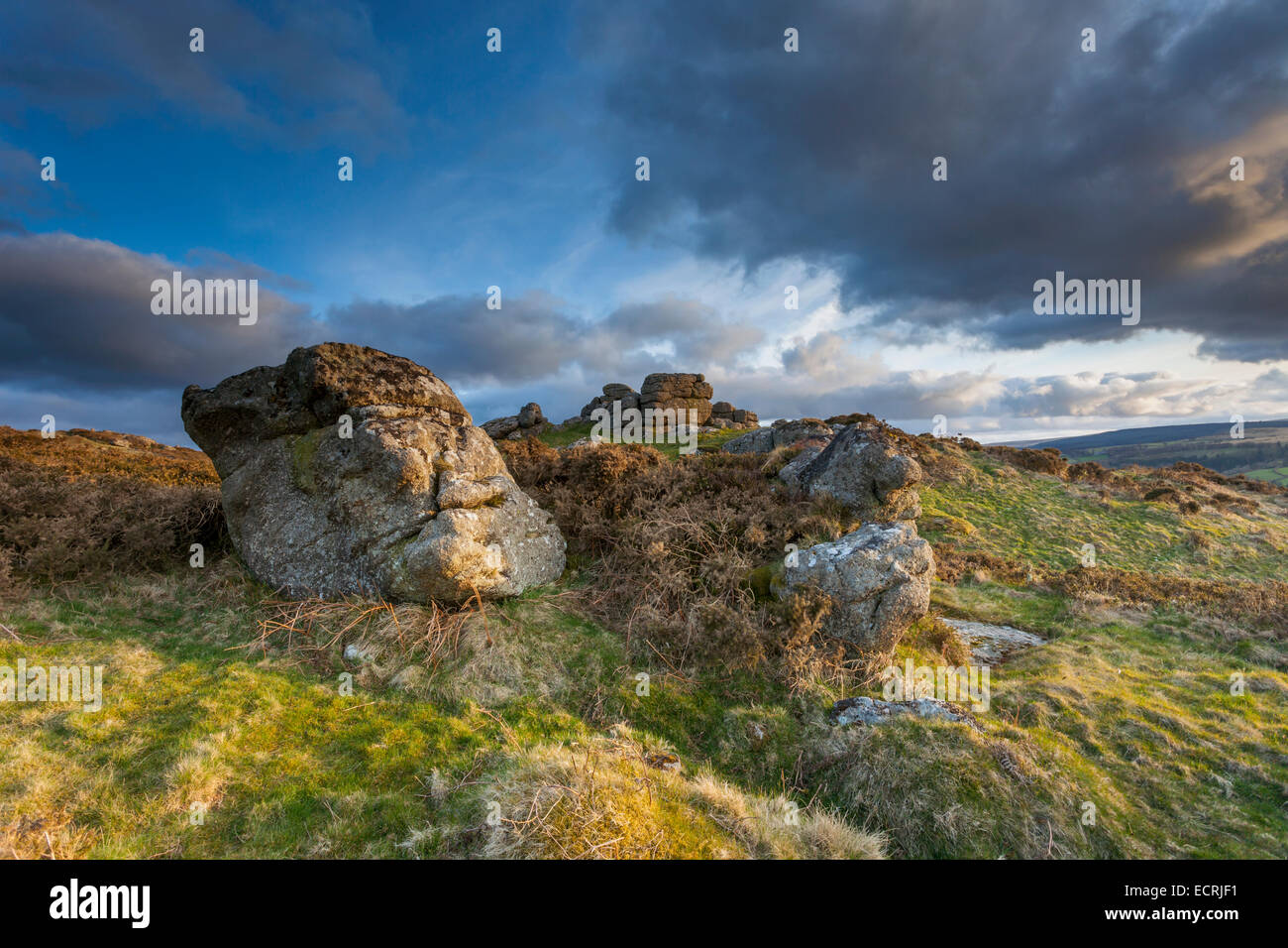 Sunset at Easdon Tor, Dartmoor National Park, Devon, England Stock ...