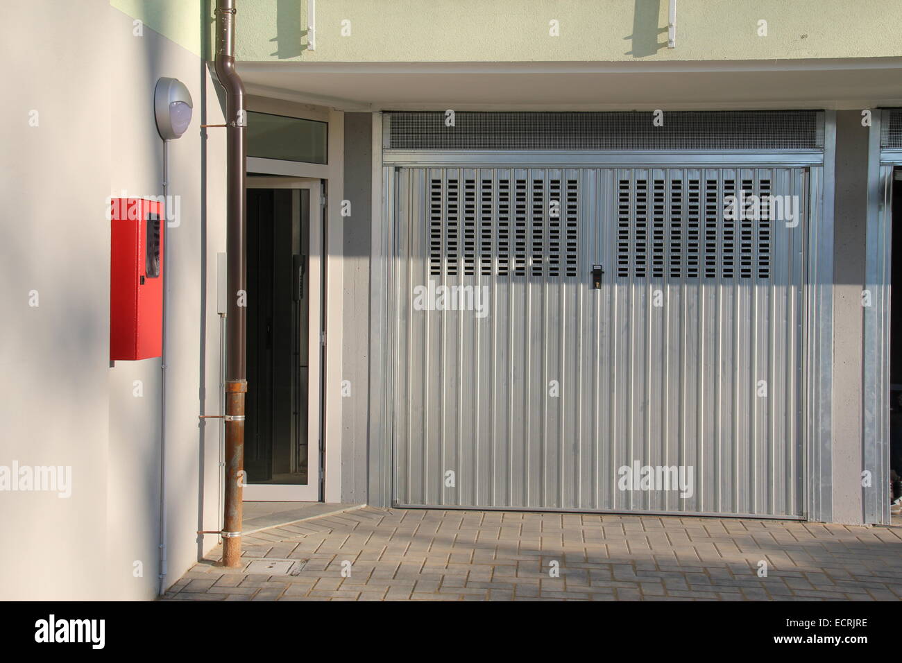 Detail of car garage, in the area of a building construction Stock ...