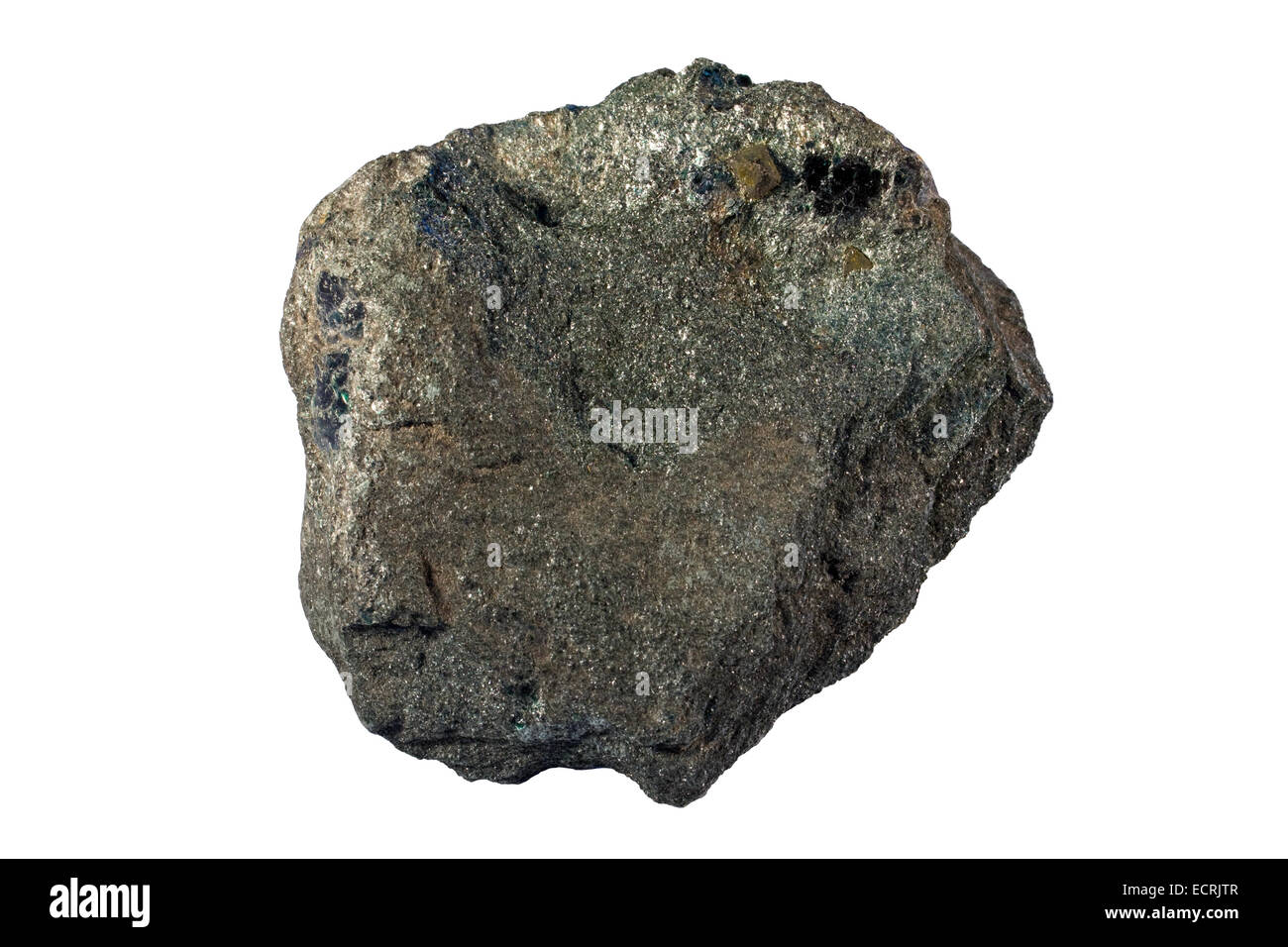 Chlorite schist with magnetite crystals (brass-colored pyramids in the ...