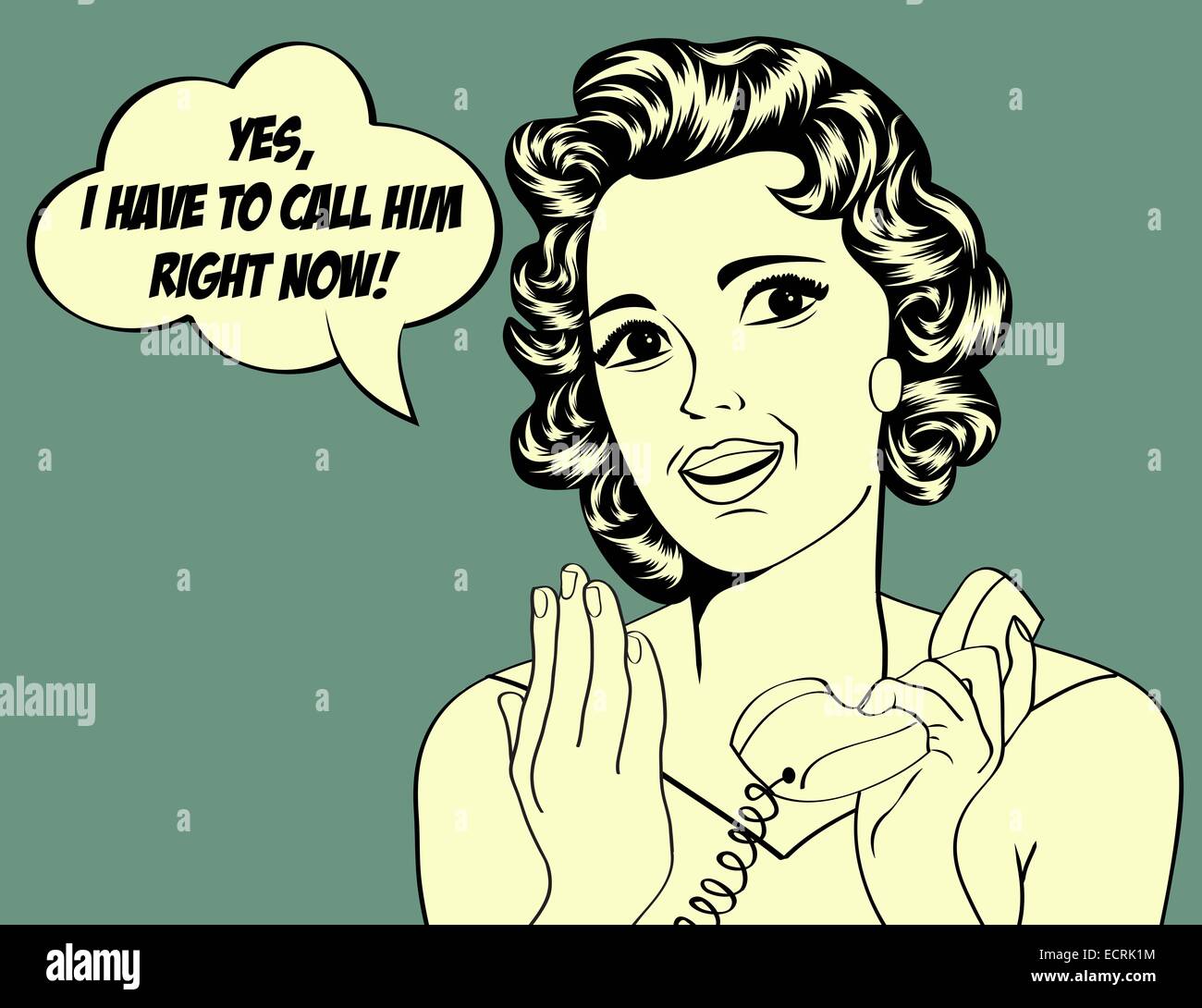 cute retro woman in comics style with message, vector illustration ...