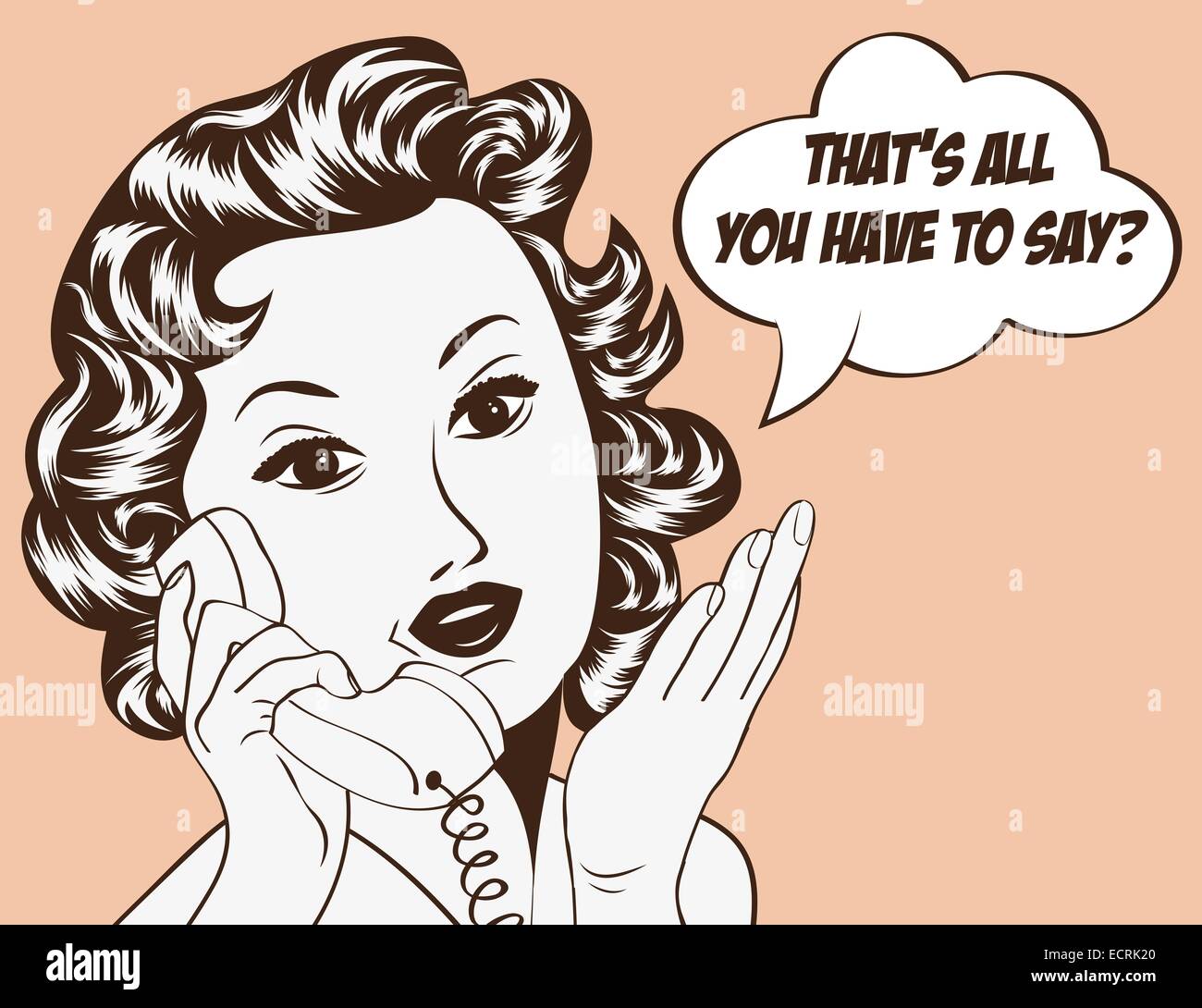 cute retro woman in comics style with message, vector illustration ...