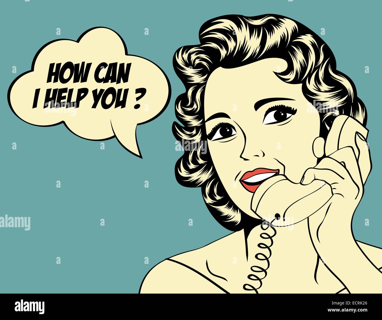 cute retro woman in comics style with message, vector illustration ...