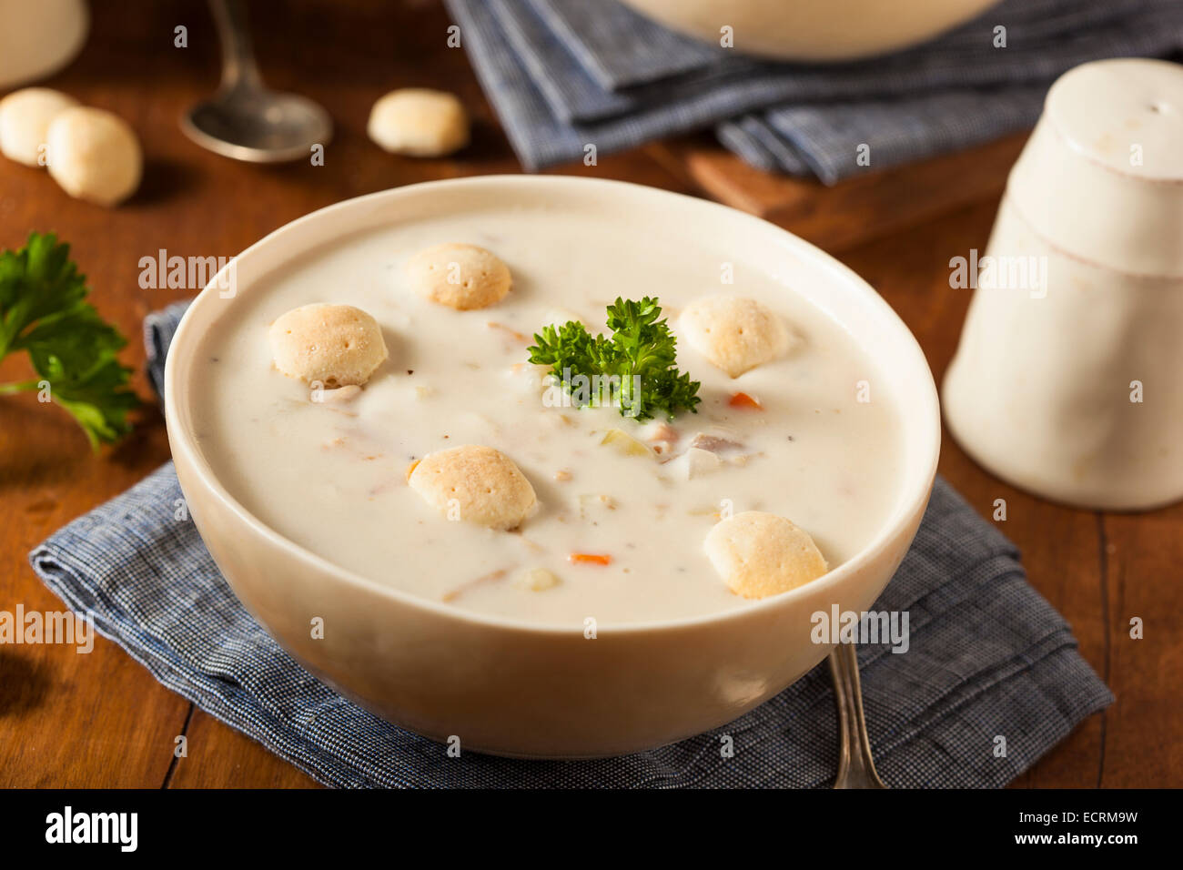 Homemade New England Clam Chowder with Crackers Stock Photo - Alamy