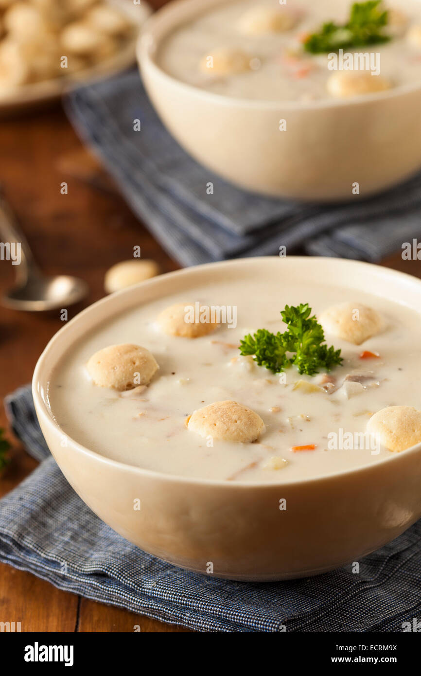 Homemade New England Clam Chowder with Crackers Stock Photo - Alamy