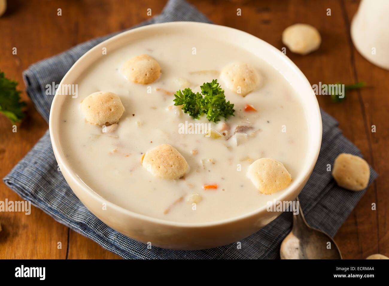 Homemade New England Clam Chowder with Crackers Stock Photo - Alamy