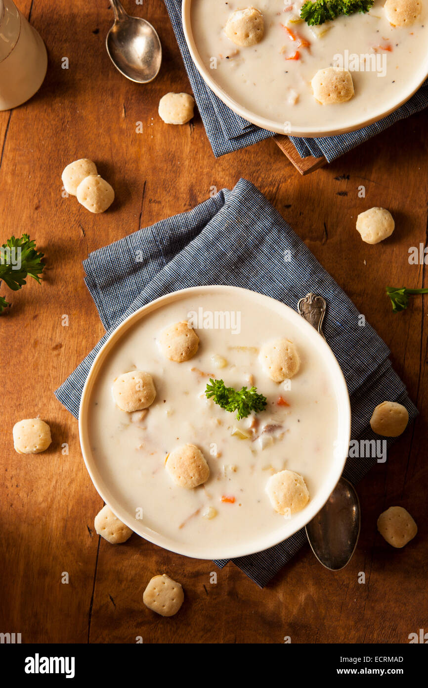 Homemade New England Clam Chowder with Crackers Stock Photo - Alamy