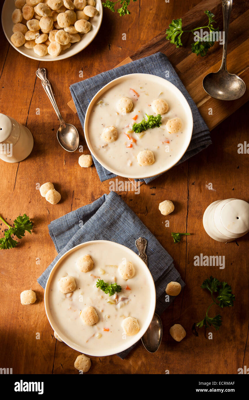 Homemade New England Clam Chowder with Crackers Stock Photo - Alamy