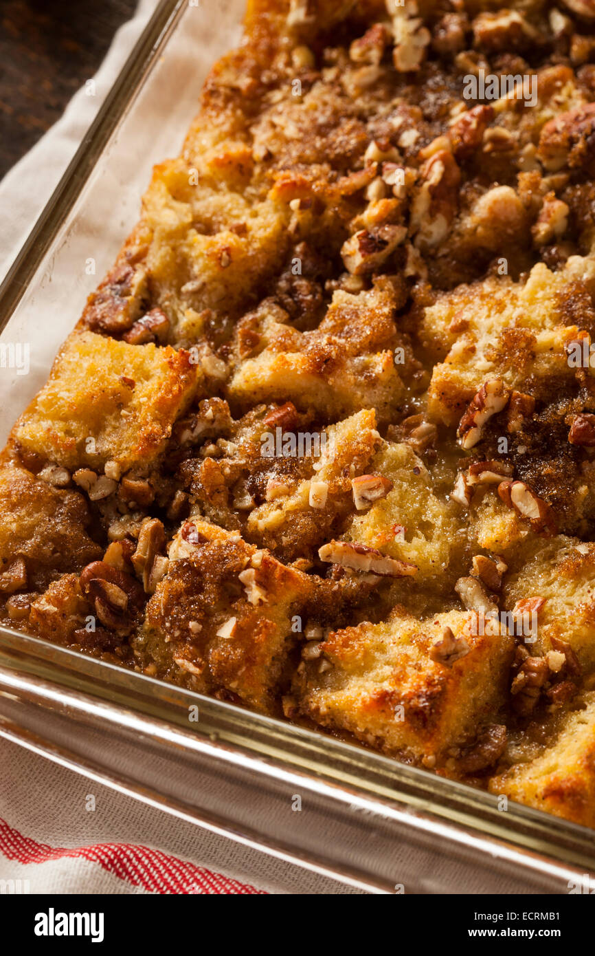 Sweet Homemade Bread Pudding Dessert with Brandy Sauce Stock Photo - Alamy