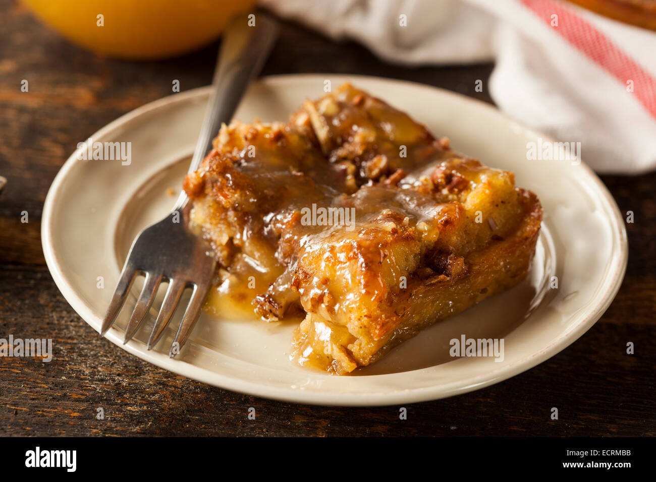 Sweet Homemade Bread Pudding Dessert with Brandy Sauce Stock Photo - Alamy