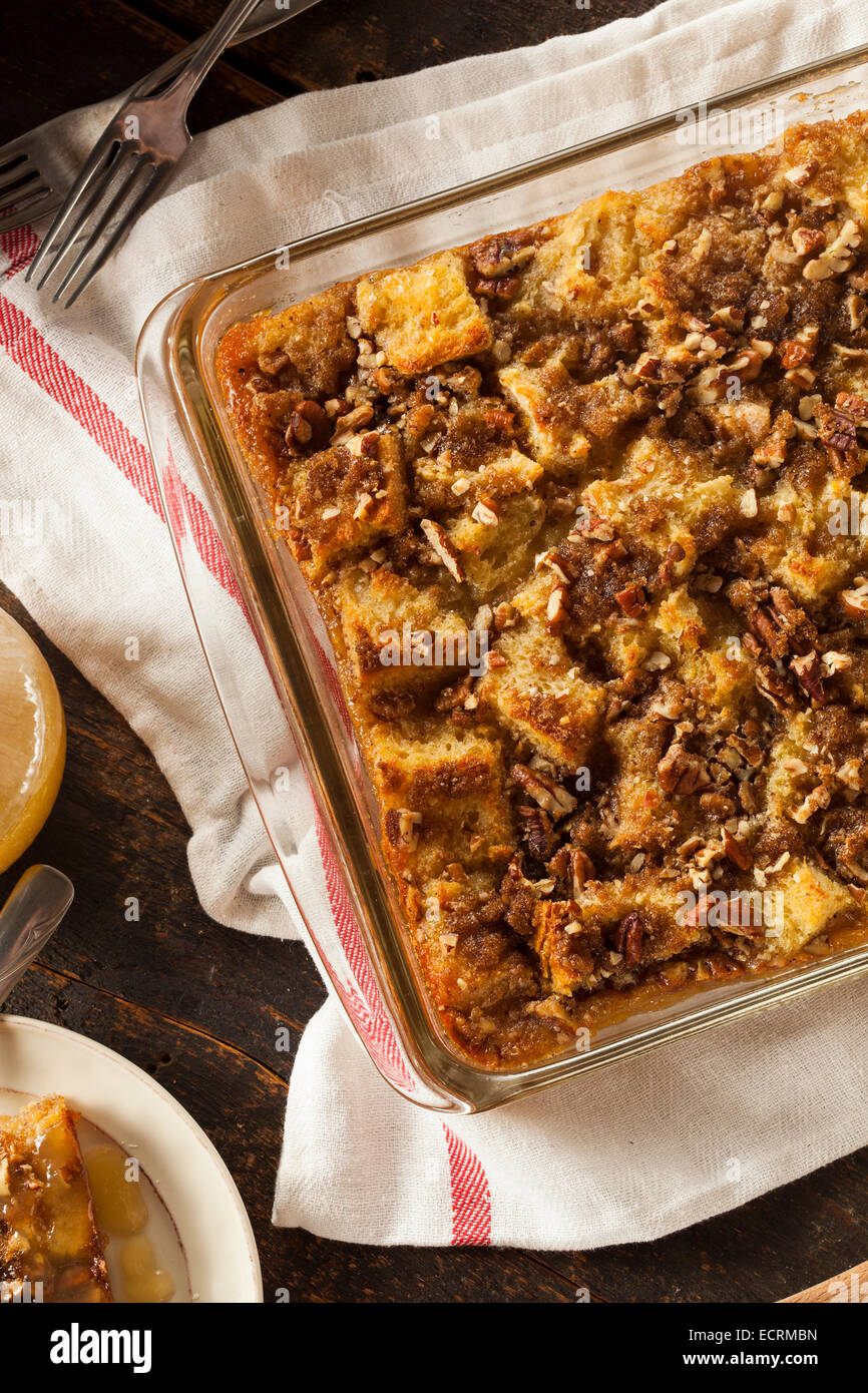 Sweet Homemade Bread Pudding Dessert with Brandy Sauce Stock Photo - Alamy