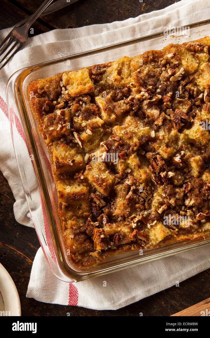 Sweet Homemade Bread Pudding Dessert with Brandy Sauce Stock Photo - Alamy