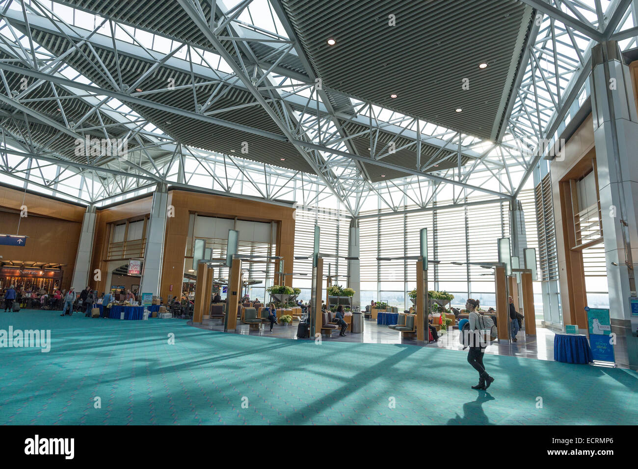 Atrium in the terminal of the Portland International Airport, Oregon ...