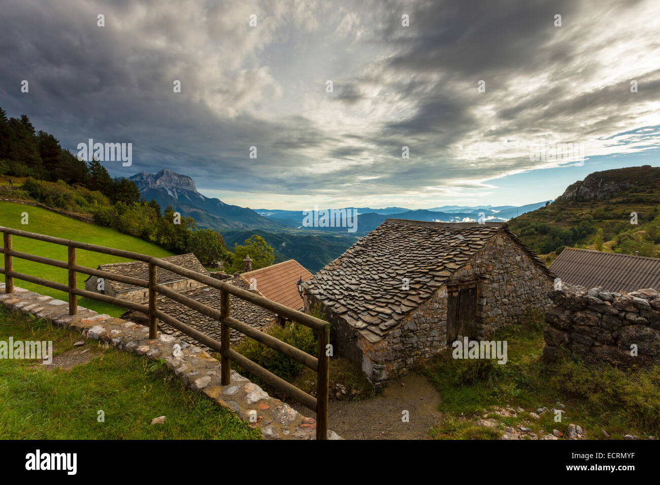 The village of Tella in the Pyrenees mountains near Tella, Huesca ...