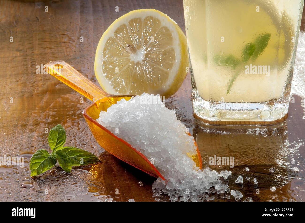 Preparation of the lemonade drink with salt on the table Stock Photo ...