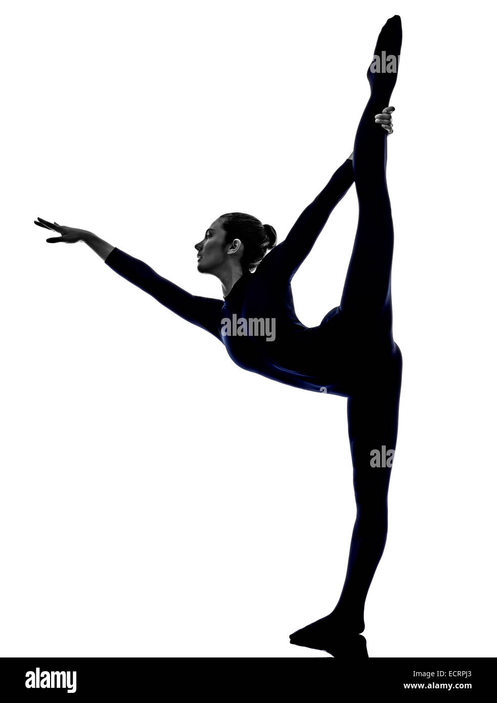 woman exercising Natarajasana dancer pose yoga silhouette shadow white ...