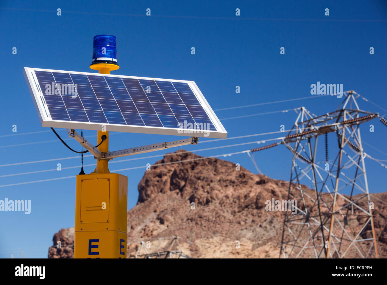 A solar powered emergency help point at the Hoover Dam on Lake Mead ...