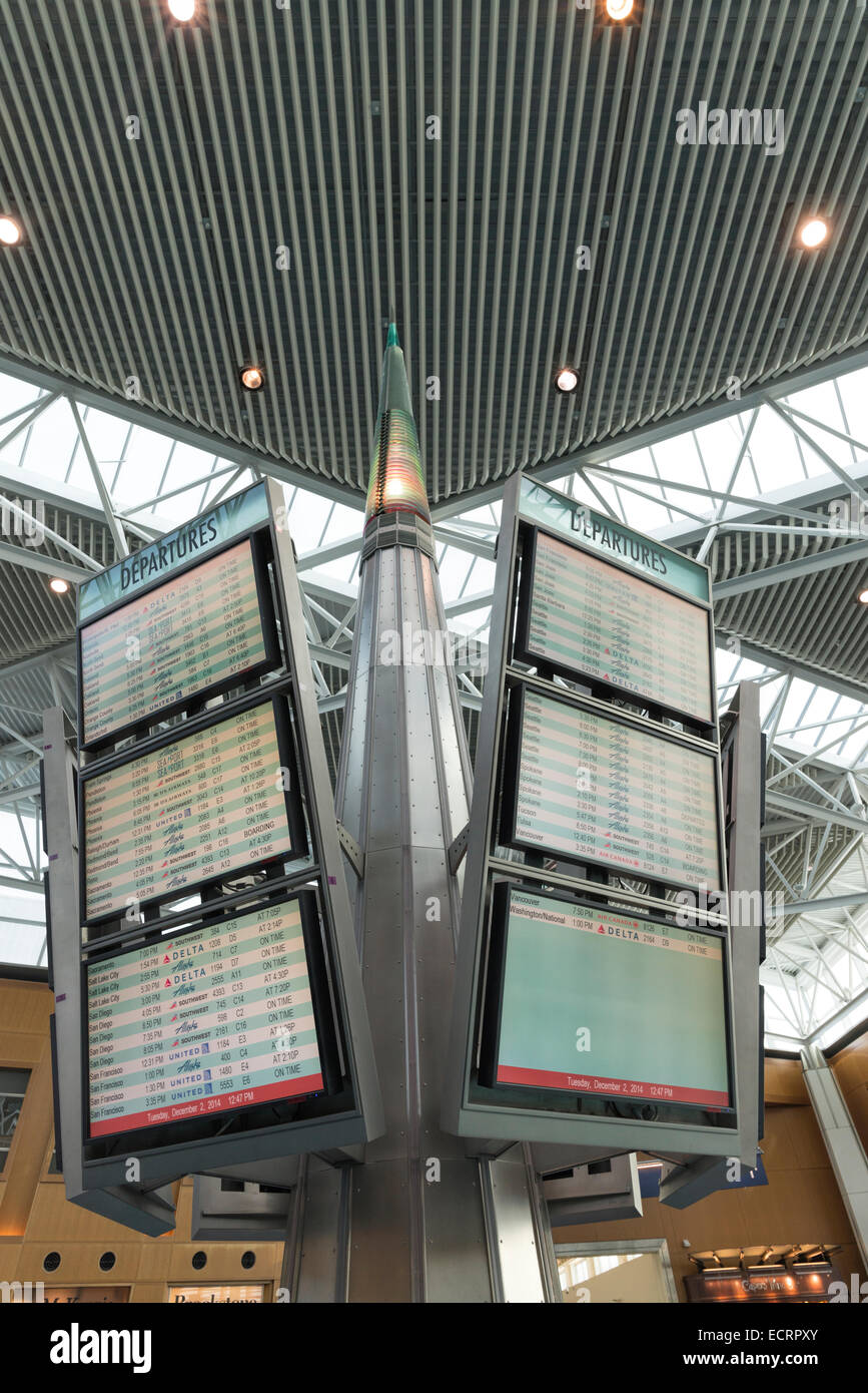 Gate board in the atrium of the terminal in Portland International ...