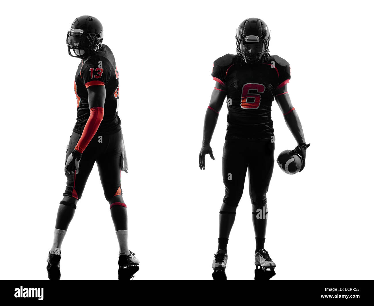 two american football players posing in silhouette shadow on white ...
