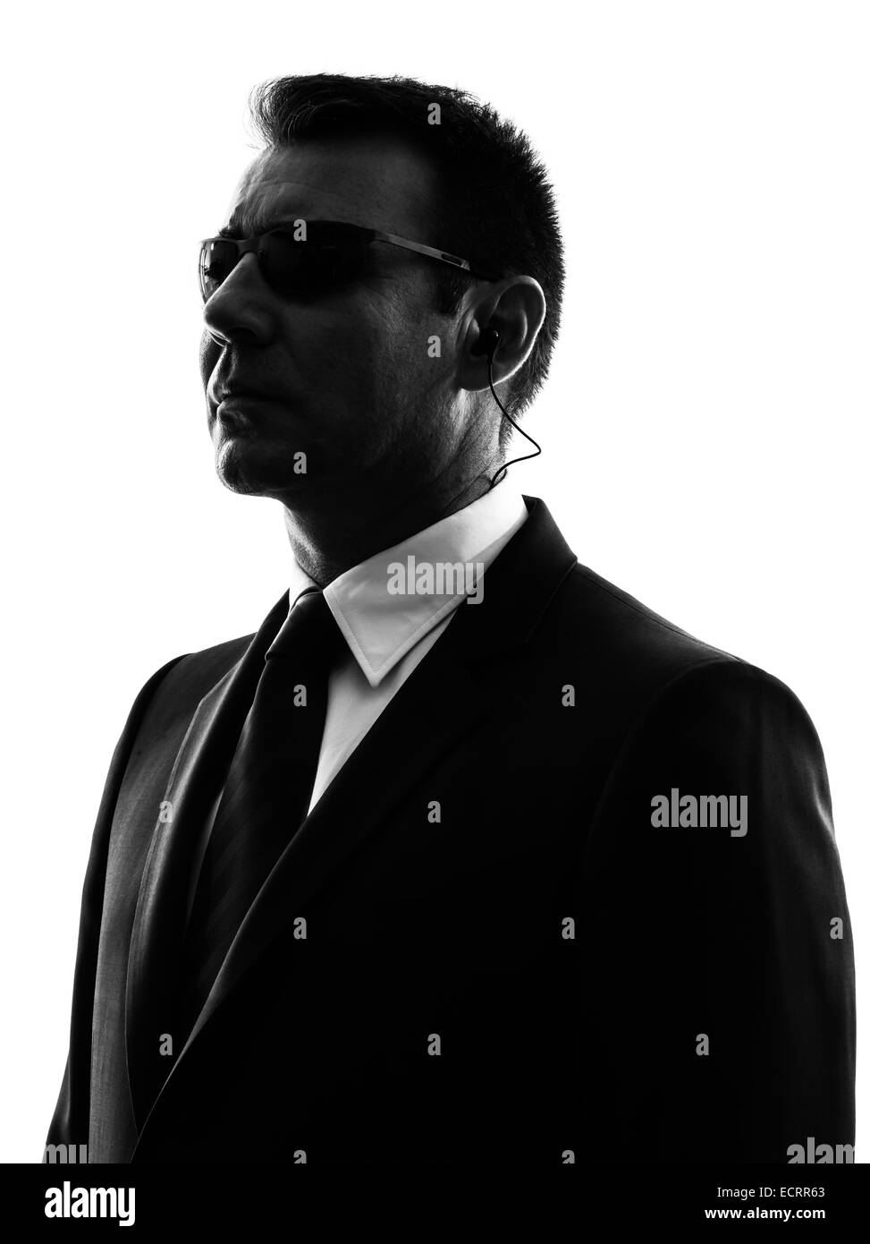 one secret service security bodyguard agent man in silhouette on white ...