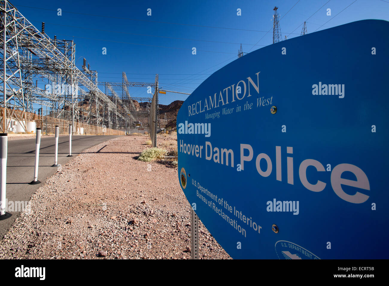 Pylons taking hydro electric from the Hoover Dam, and the Hoover Dam ...