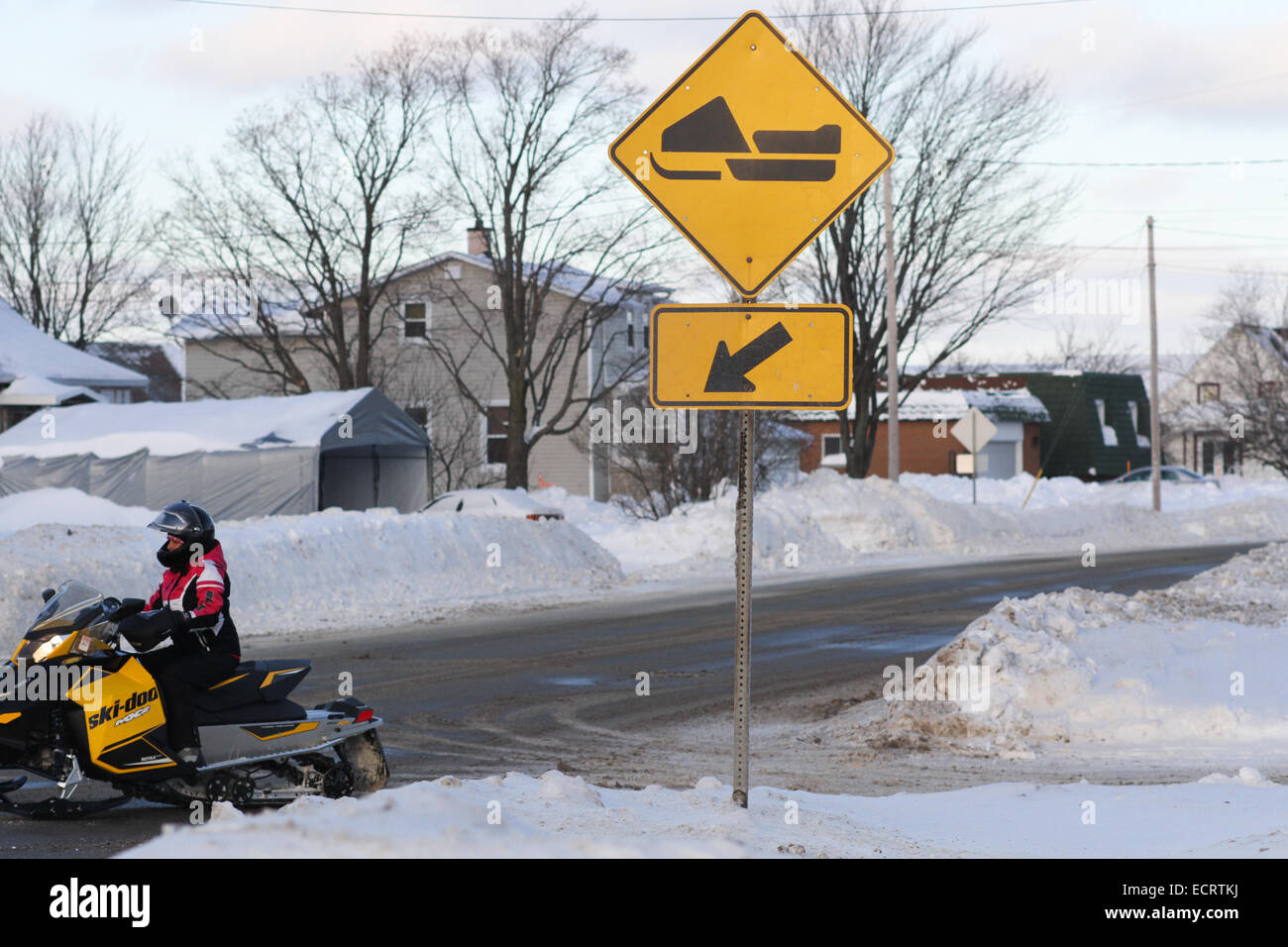 A ski-doo crossing in a small Quebec town in Canada Stock Photo - Alamy