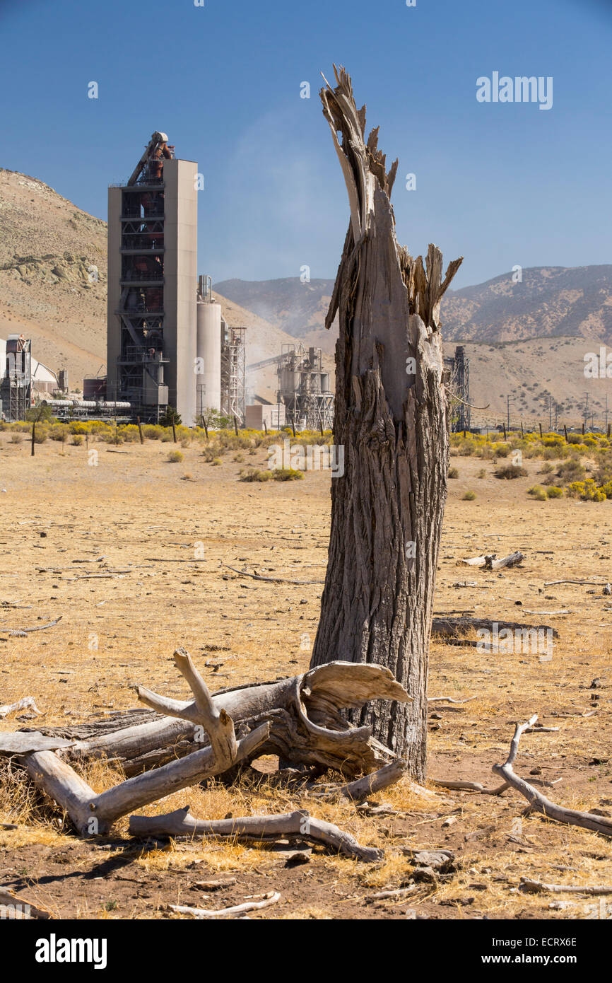 A cement works at Tehachapi Pass California, USA, with drought killed ...