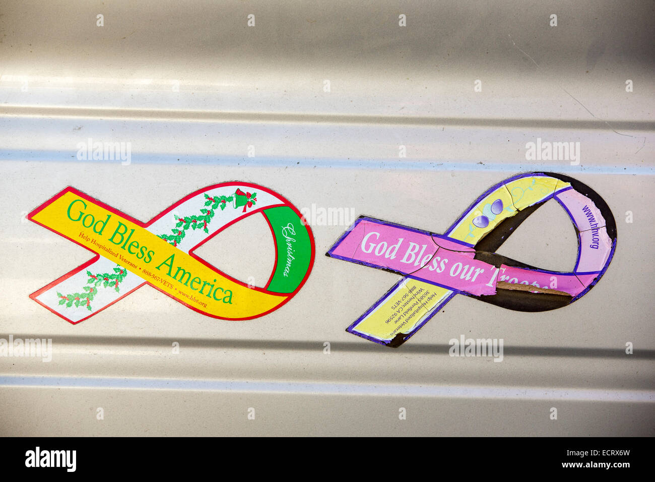 Bumper stickers showing support for America and the military on a ...